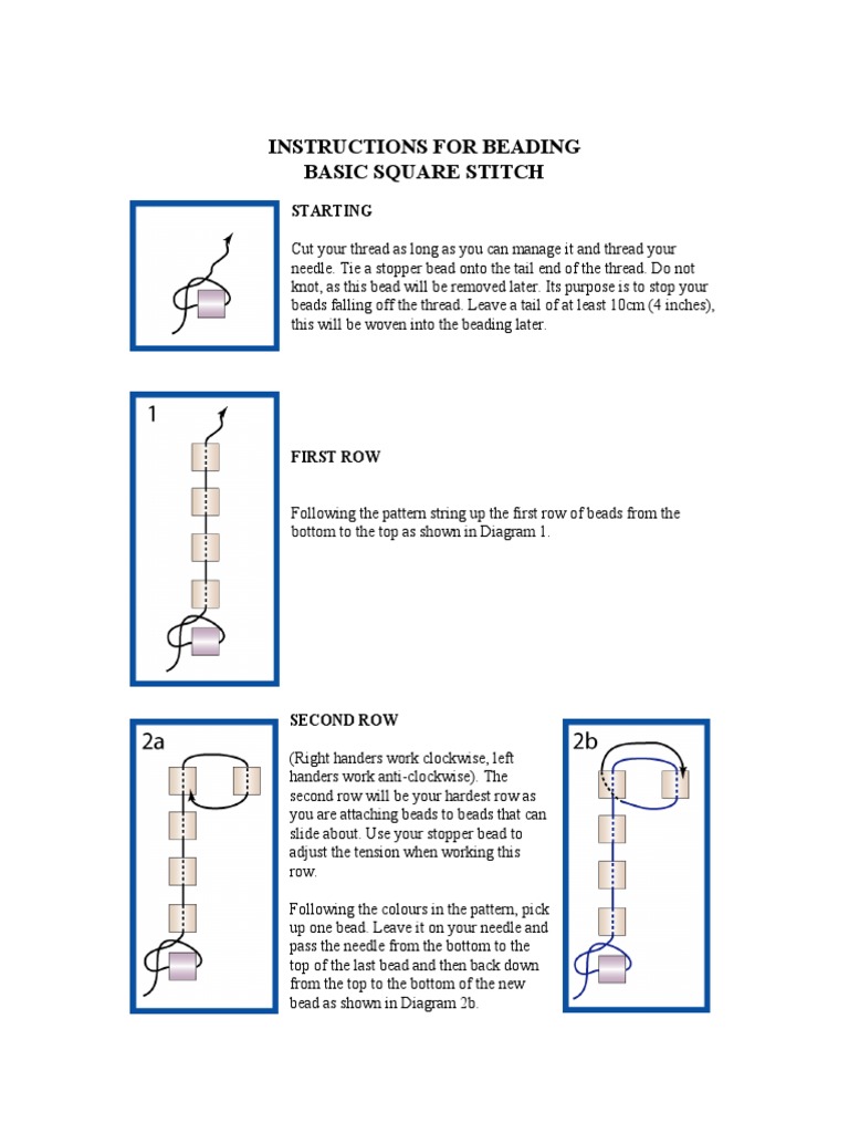 Instructions For Beading Basic Square Stitch: Starting | PDF | Crafts ...
