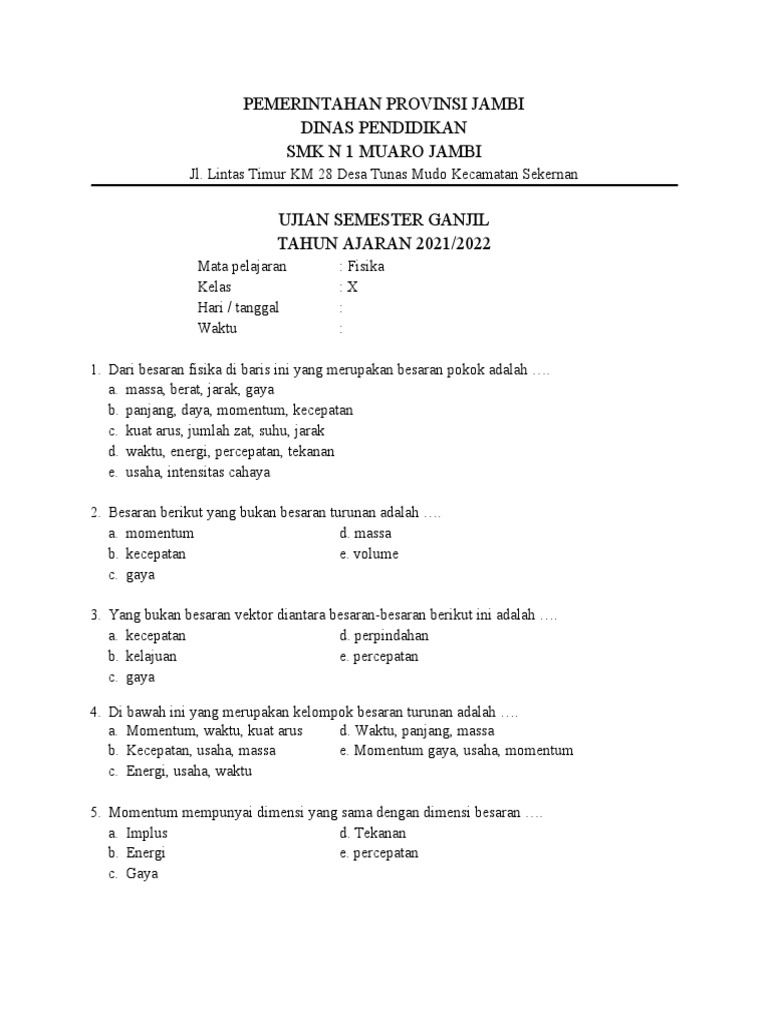 Soal Fisika Semester Ganjil Kelas X | PDF