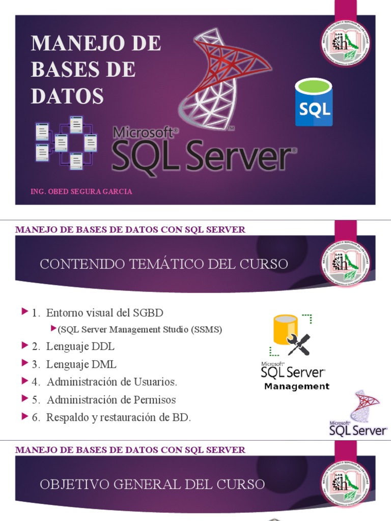 Manejo de Bases de Datos Con SQL Server | PDF | Servidor SQL de ...