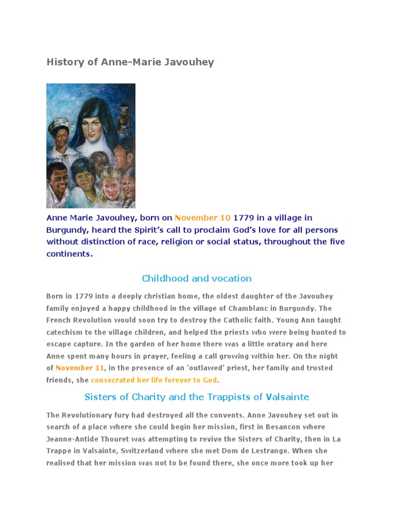 Blessed Anne Marie Javouhey Quiz Material | PDF