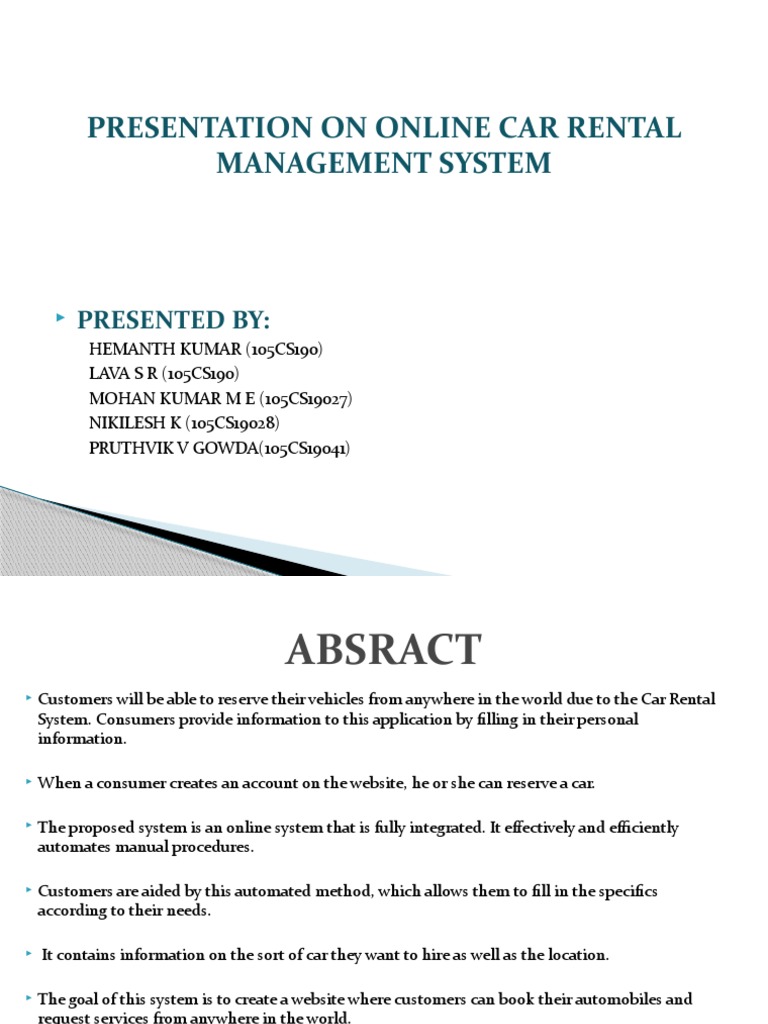 An Overview of an Online Car Rental Management System | PDF | Login ...
