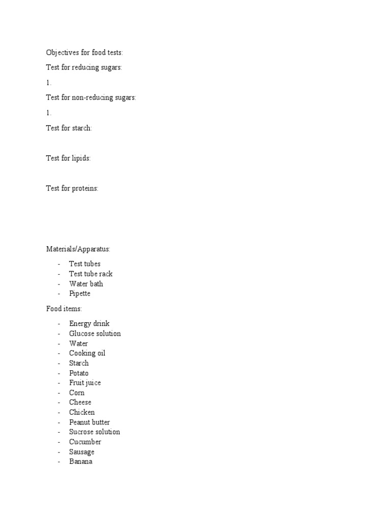 Food Test Lab | PDF | Foods | Starch