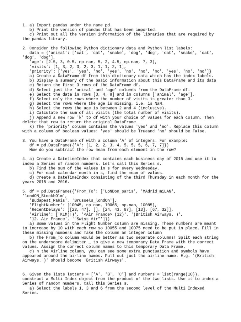 Exercise 7 - Pandas | PDF | Computer Science | Software Engineering Exercise 7 - Pandas | PDF | Computer Science | Software Engineering