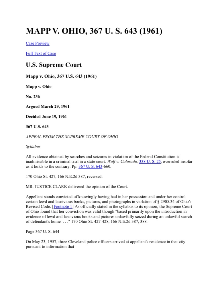 MAPP V. Ohio | PDF | Fourth Amendment To The United States Constitution ...