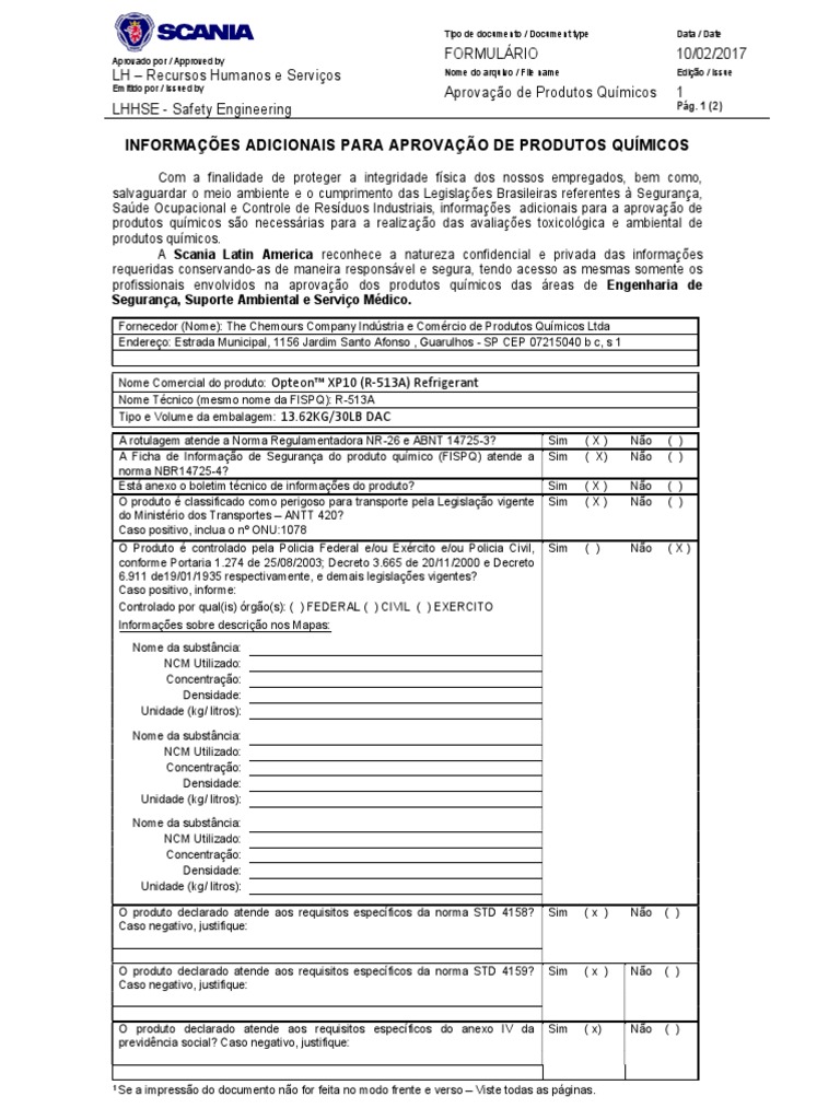 Formulario Chemours Opteon XP10 | PDF