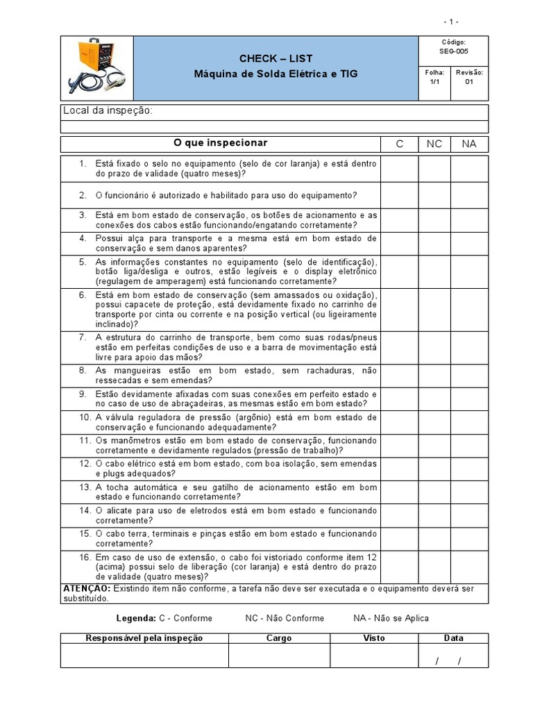 005 CheckList Maquina de Solda Elétrica e TIG | PDF