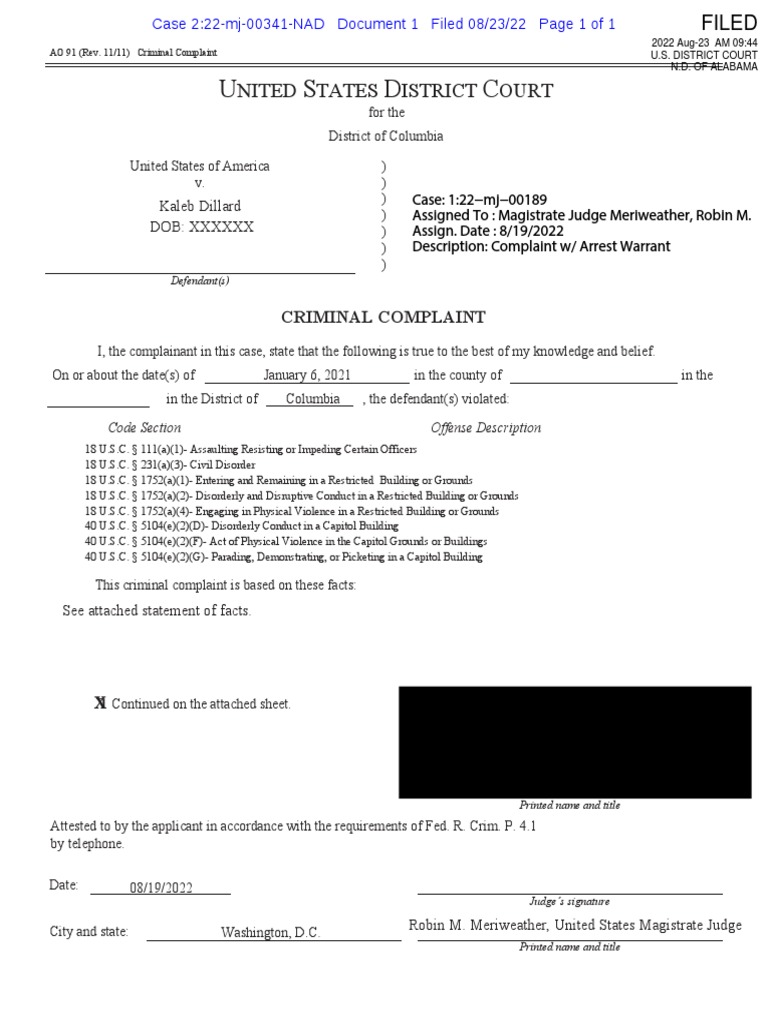 Dillard - Complaint Redacted 0 | PDF | Complaint | Crimes