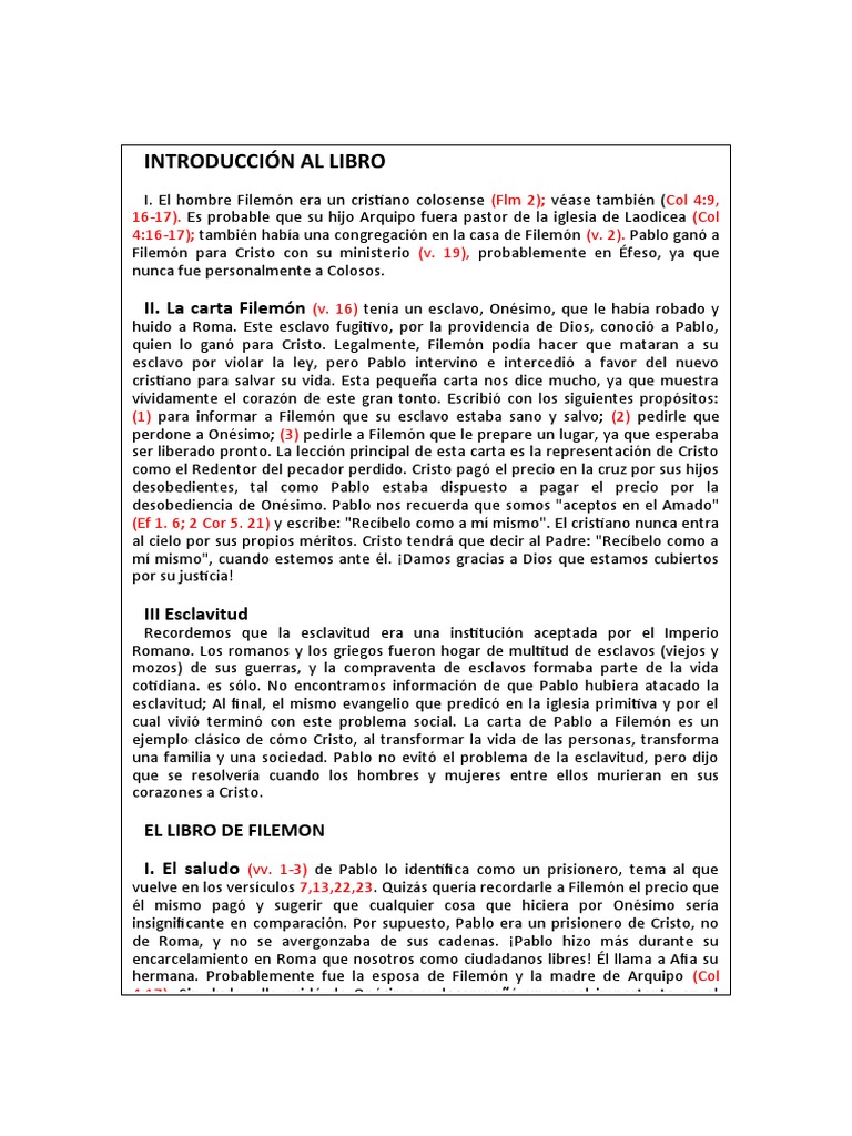 Comentario Biblico Libro de Filemon | PDF | Pablo el apóstol | Epístola ...