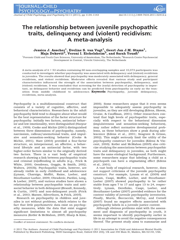 The Relationship Between Juvenile Psychopathic Traits, Delinquency and ...
