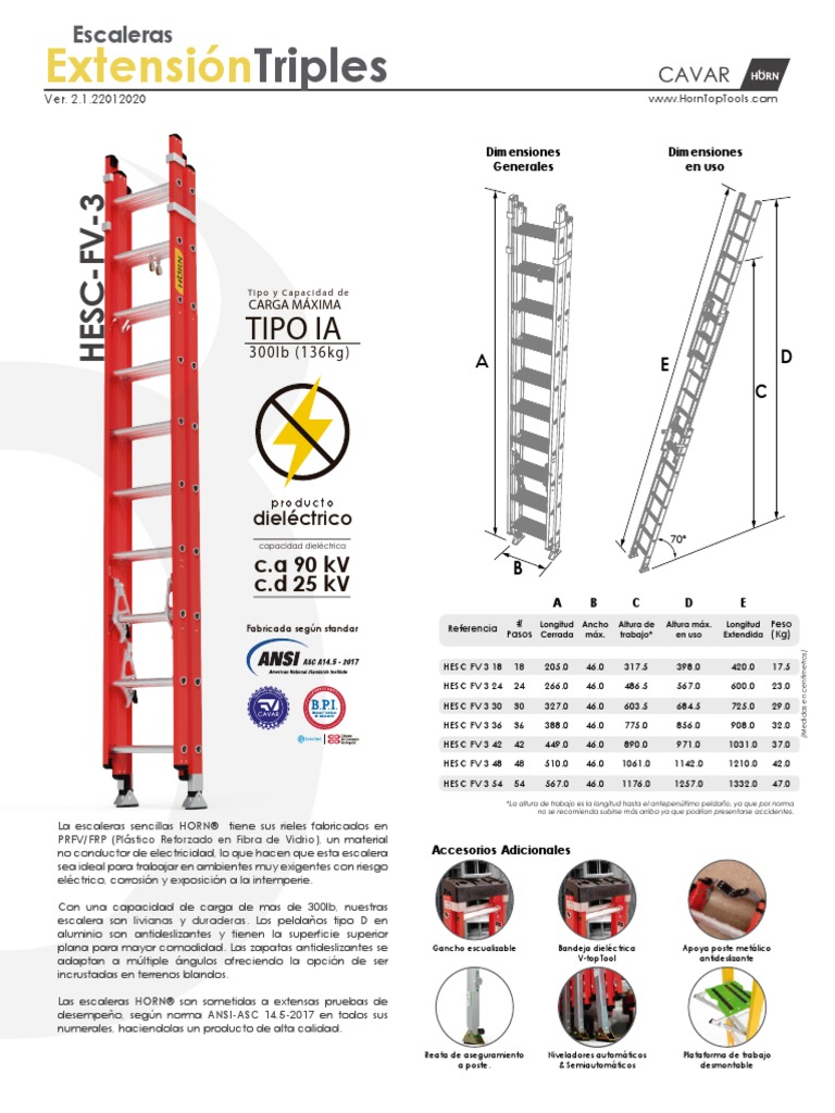 Ficha Tecnica Escaleras de Extensión Triple | PDF | Ingeniería de Edificación | Materiales