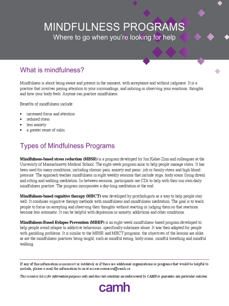 Mindfulness Resources Pdf Pdf Mindfulness Medicine
