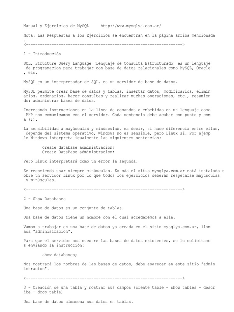 Manual Ejercicios Mysql Pdf Sql Tabla Base De Datos