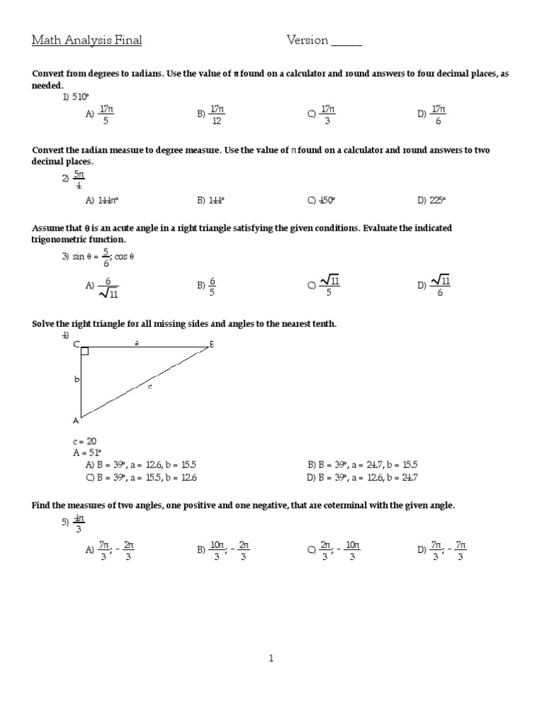 Sample Math Analysis Final | PDF | Logarithm | Sine