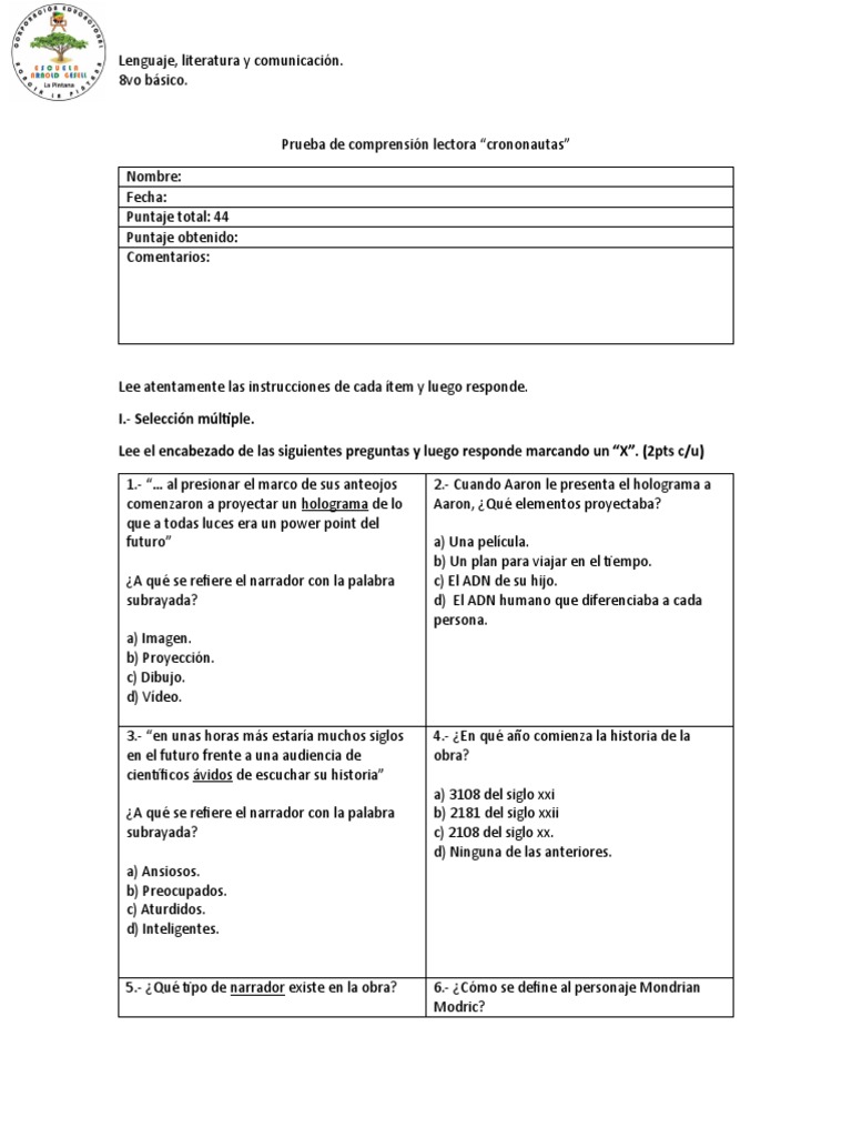 Prueba de Comprensión Lectora 8vo Básico | PDF