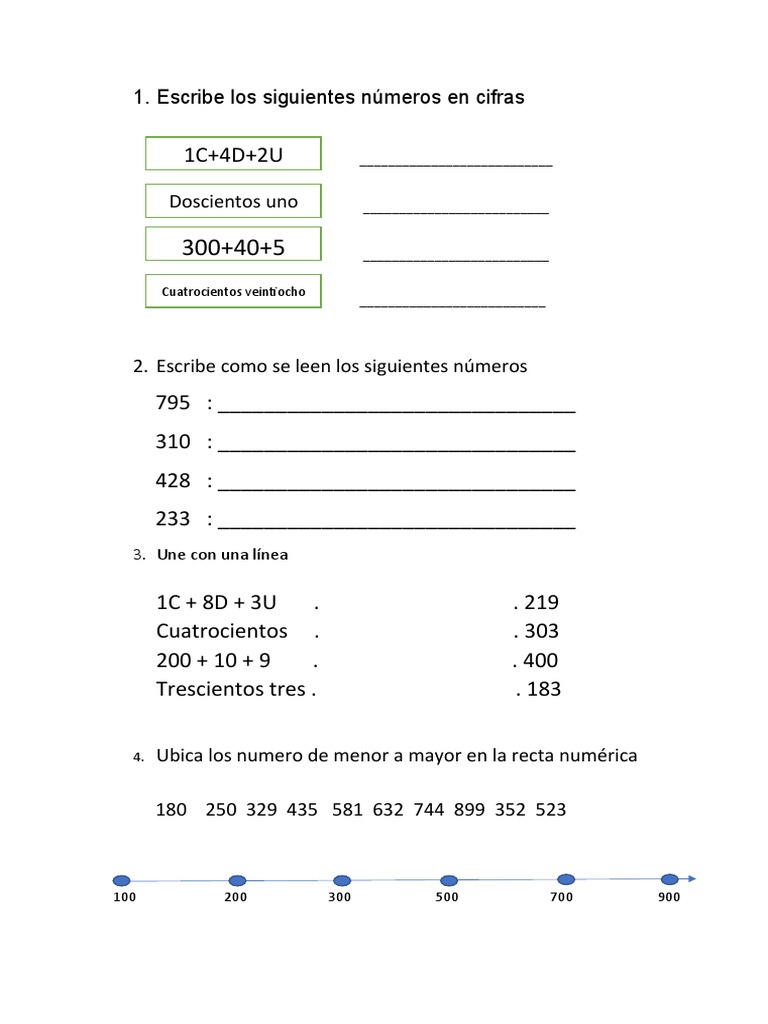 Escribe Los Siguientes Números en Cifras | PDF