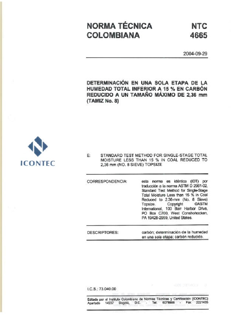 Humedad Total Inf 15% NTC 4665 2004-09-29 | PDF