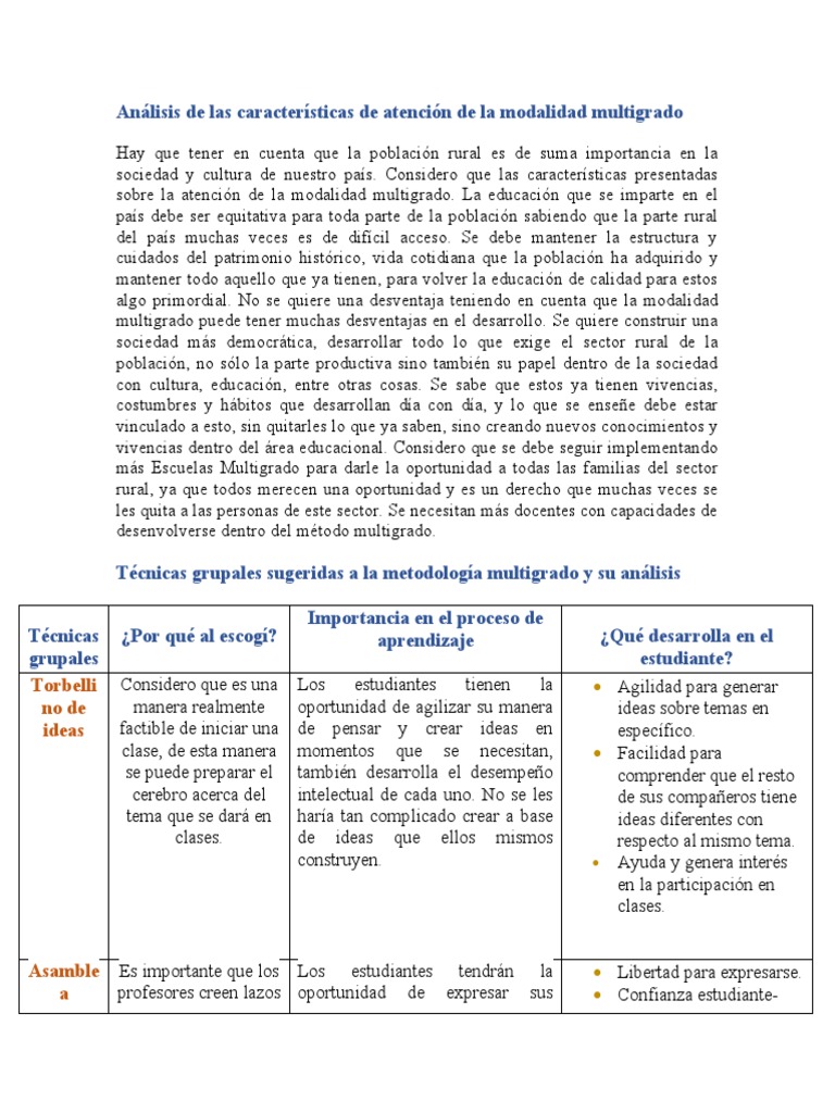Análisis de las características de atención de la modalidad multigrado ...
