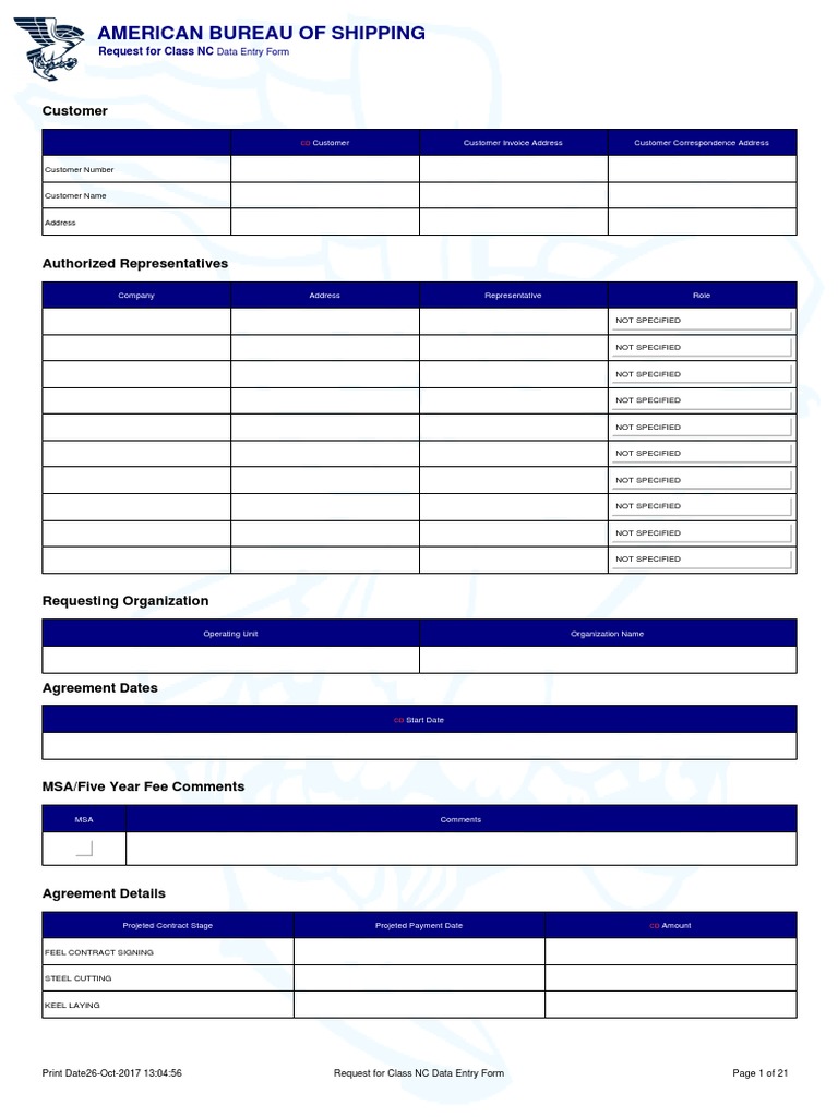 ABS Class NC Data Entry Request Form | PDF | Offshore Drilling | Ships