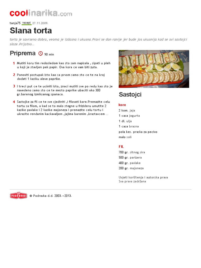 Slana Torta - Recepti - Coolinarika | PDF