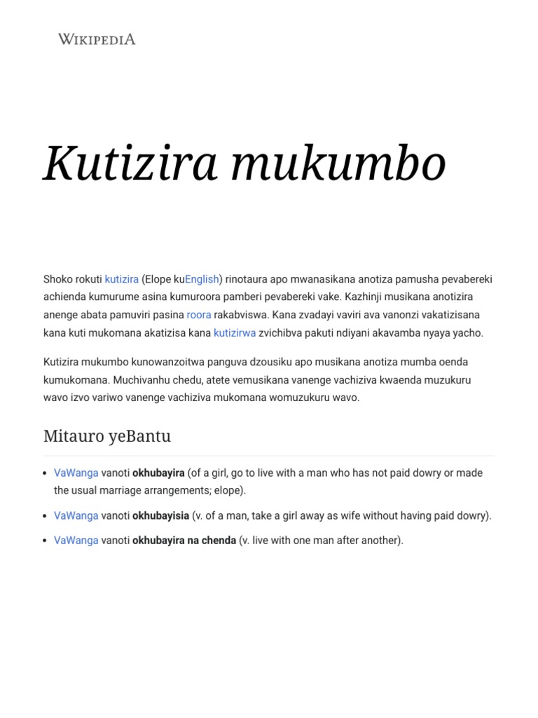Kutizira Mukumbo - Wikipedia | PDF
