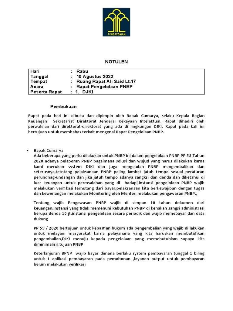 Rapat Pengelolaan PNBP DJKI 2022 | PDF | Pengelolaan Keuangan & Uang ...