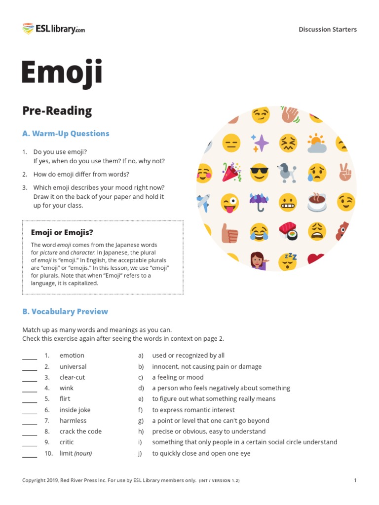 72_Emoji_US | PDF | Reading Comprehension | Vocabulary