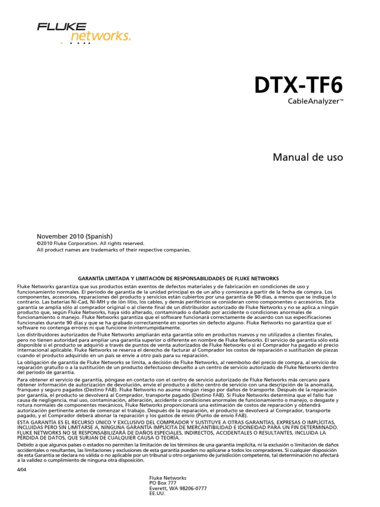 DTX-TF6. Manual de Uso. CableAnalyzer | Descargar gratis PDF | Electricidad | Informática