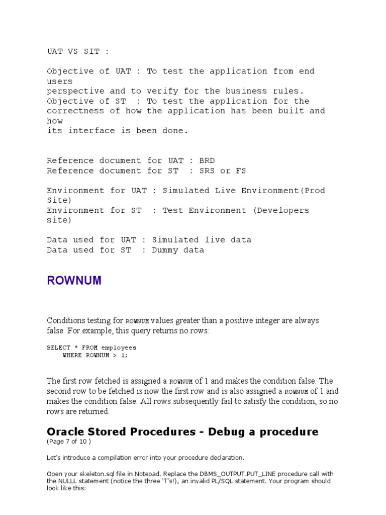 UAT VS SIT | Oracle Database | Sql