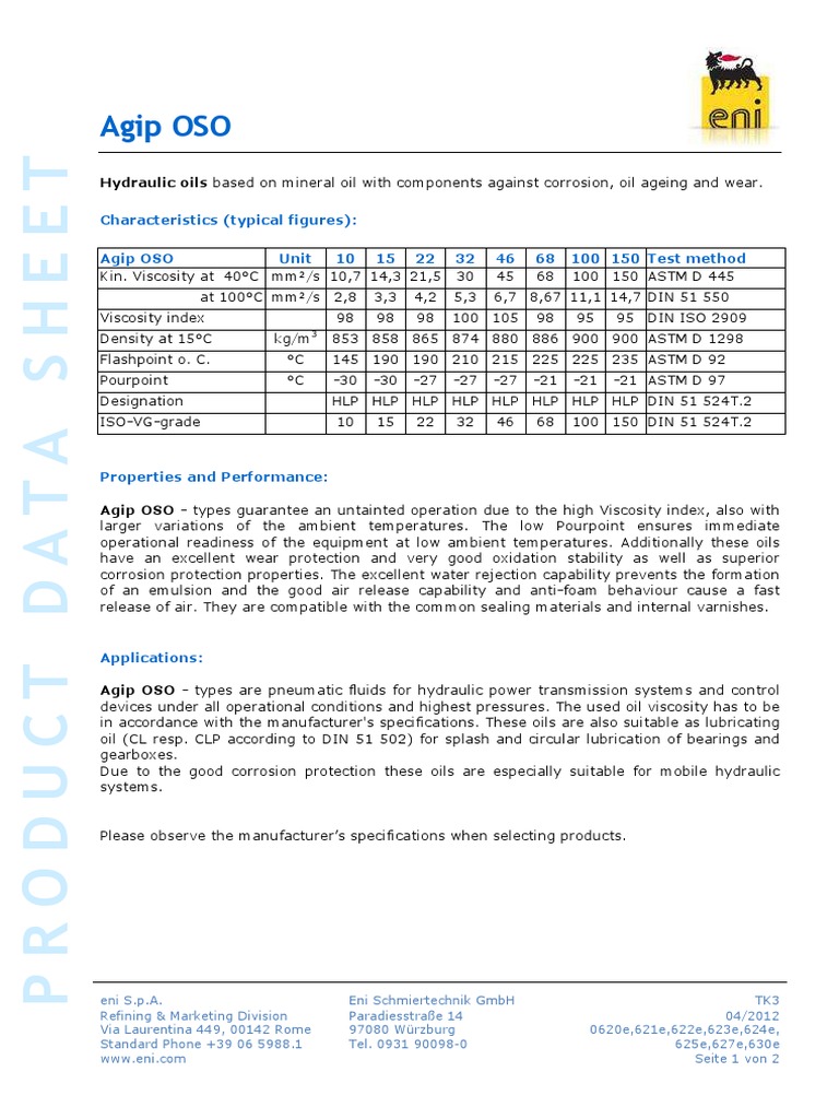 Agip OSO: Characteristics (Typical Figures) | PDF | Gases | Civil ...