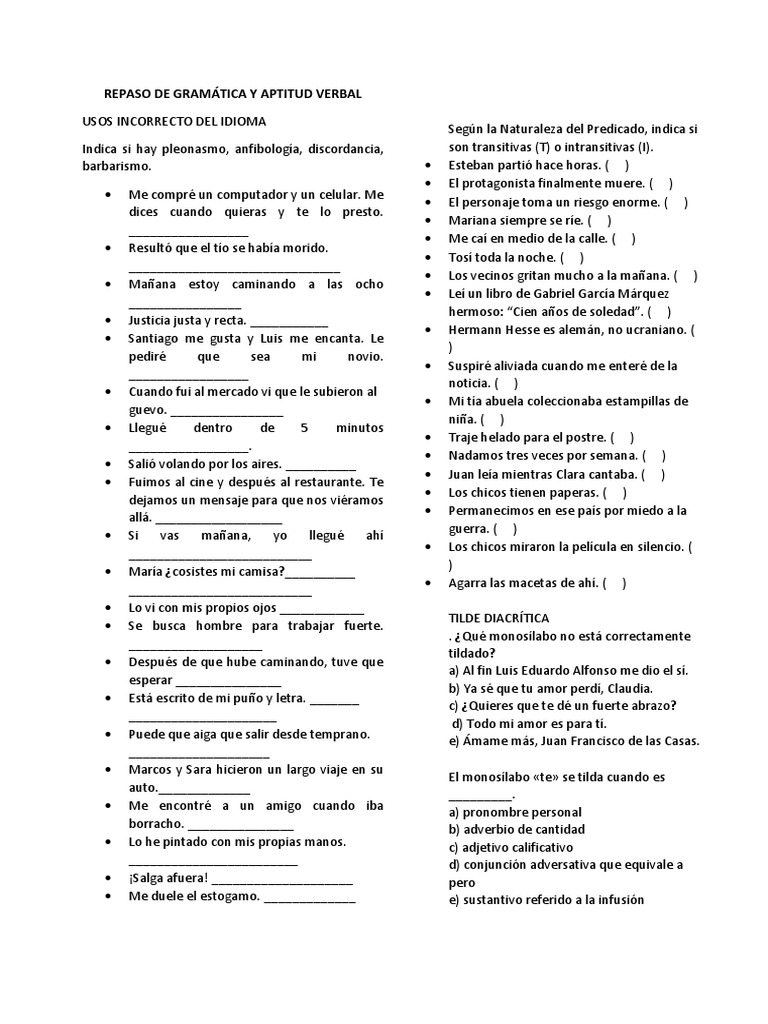 Repaso de Gramática y Aptitud Verbal | PDF | Unidades Semánticas ...