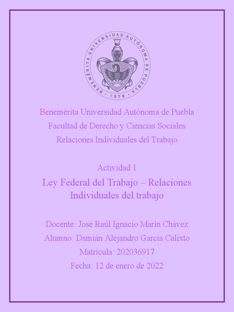 Actividad 1 - Relaciones Individuales en La Ley Federal Del Trabajo. | PDF | Labor | Justicia