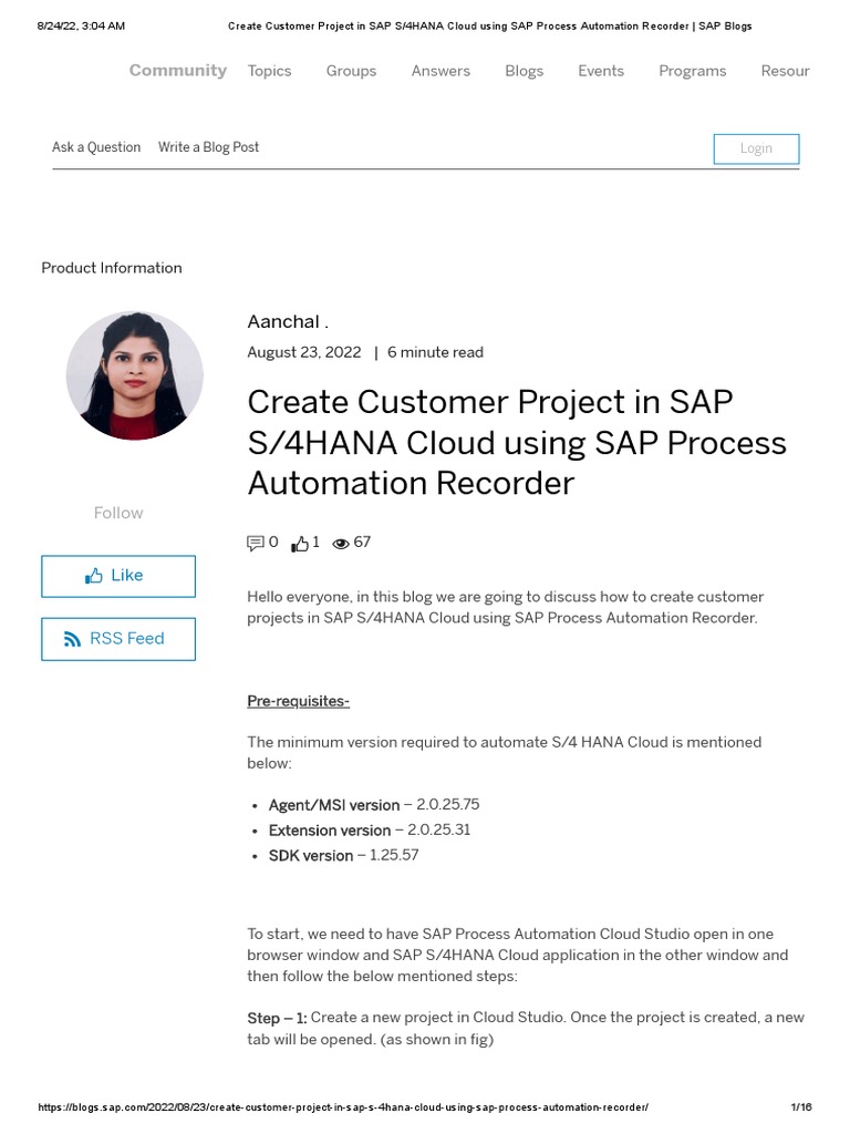 Create Customer Project in SAP S/4HANA Cloud Using SAP Process Automation Recorder | PDF ...
