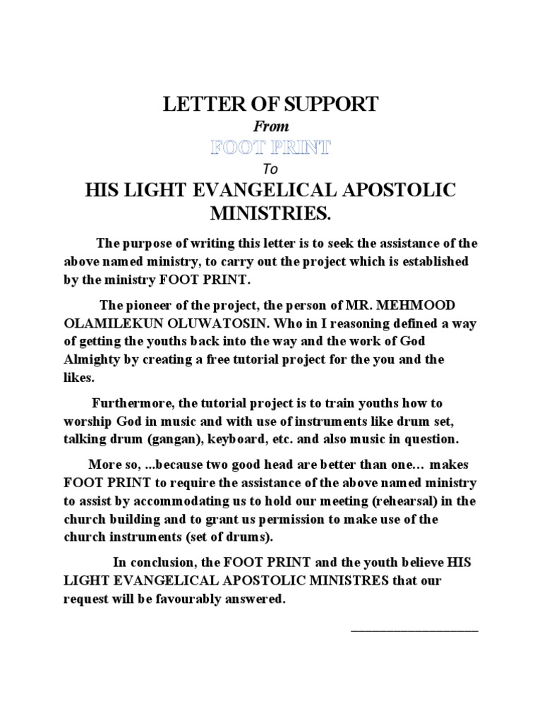 Letter of Support: His Light Evangelical Apostolic Ministries | PDF