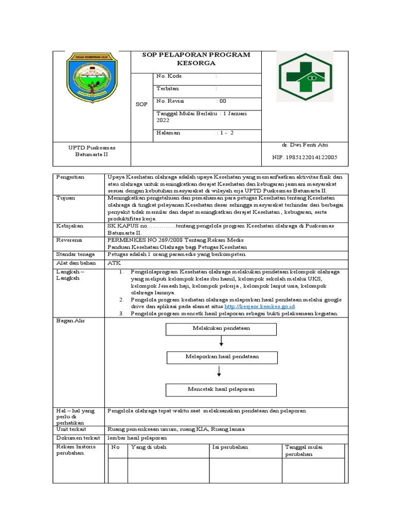 Sop Pelaporan Program Kesorga | PDF