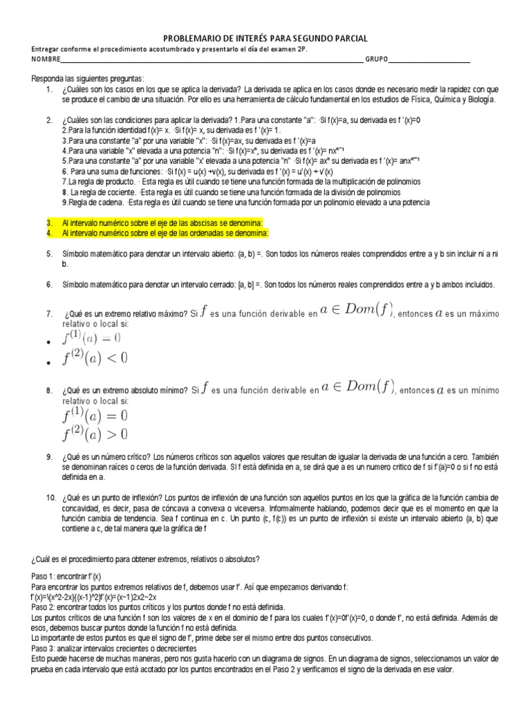 PROBLEMARIO DE INTERÉS PARA Tercer PARCIAL | PDF | Derivado | Raíz cuadrada