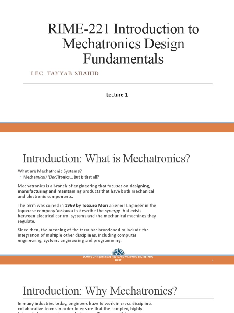 RIME-221 Introduction To Mechatronics Design Fundamentals: Lec. Tayyab Shahid | Download Free ...