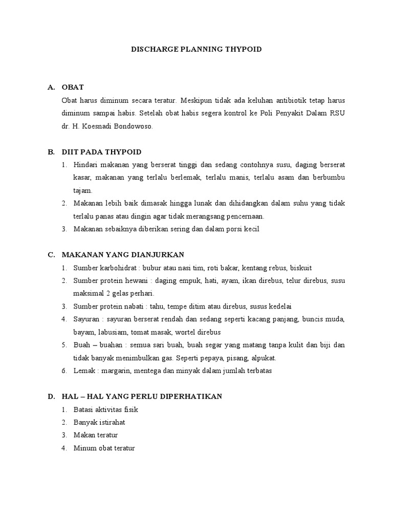 Discharge Planning Thypoid | PDF