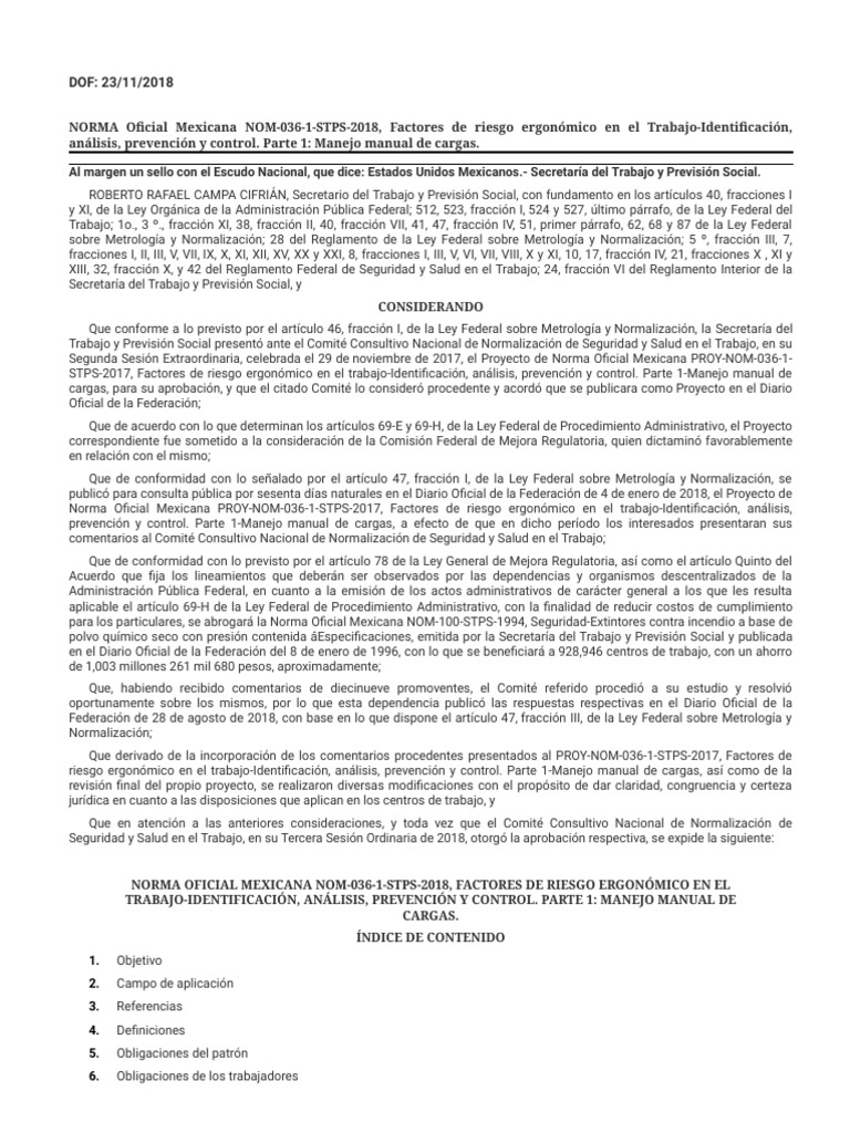 Nom 036 | PDF | Factores humanos y ergonomía | Riesgo