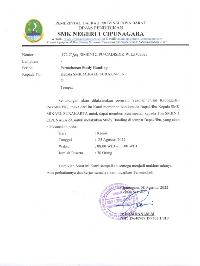 Surat Permohonan Study Banding | PDF