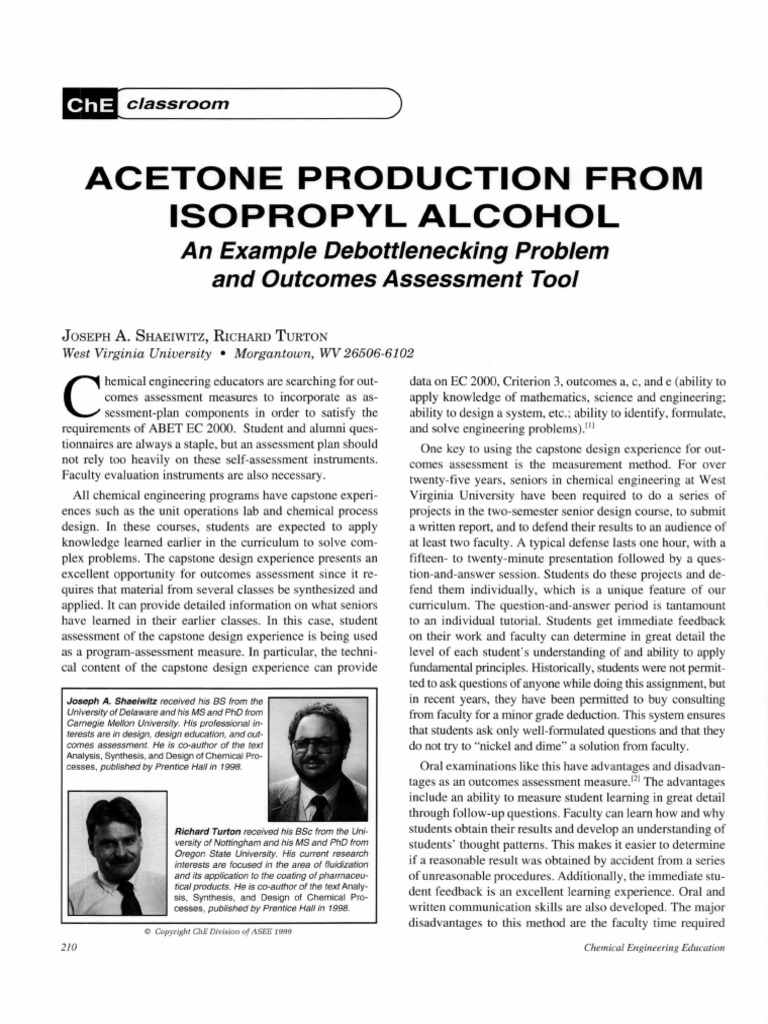 Acetone Production From Isopropyl Alcohol: .t3 - ..Ij - .. - C - L - A ...