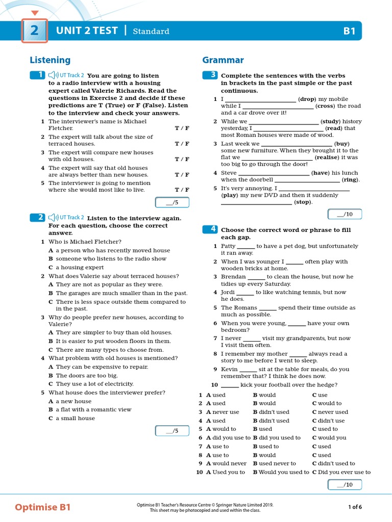 _B1_Unit_test_2_standard | PDF