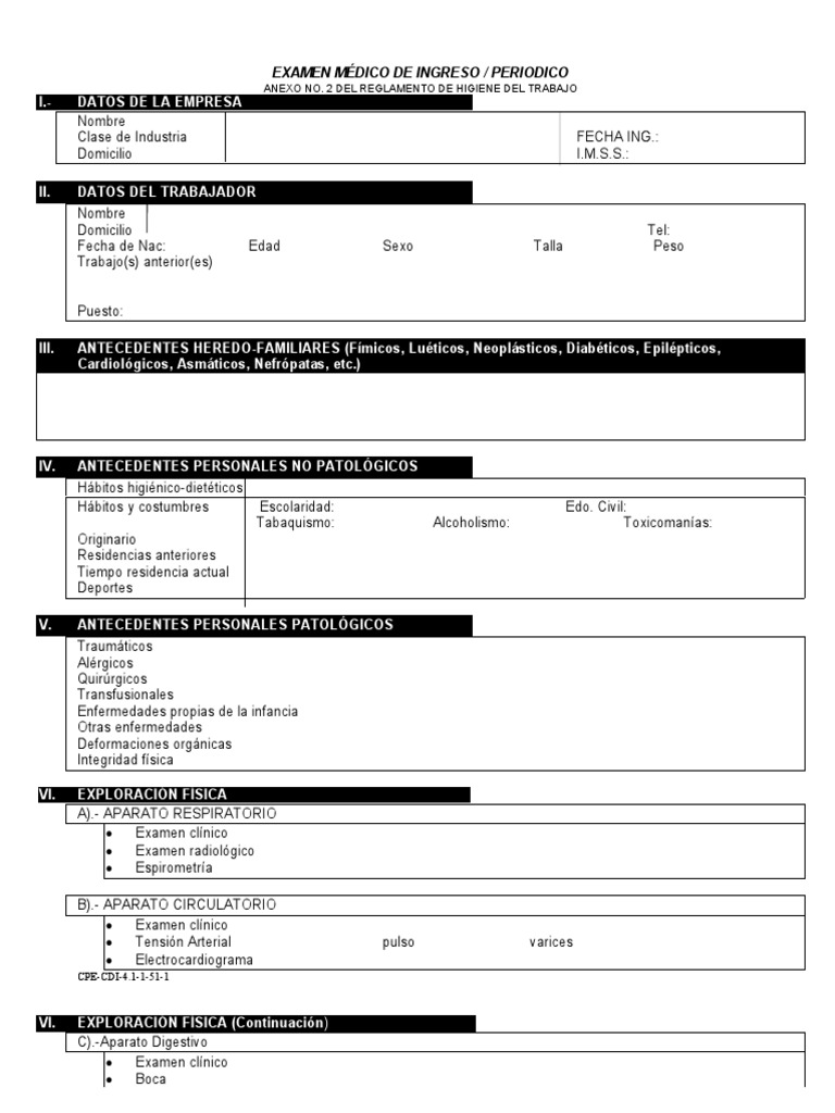 Formato Examen Medico | PDF | Medicina CLINICA | Ciencias de la Salud