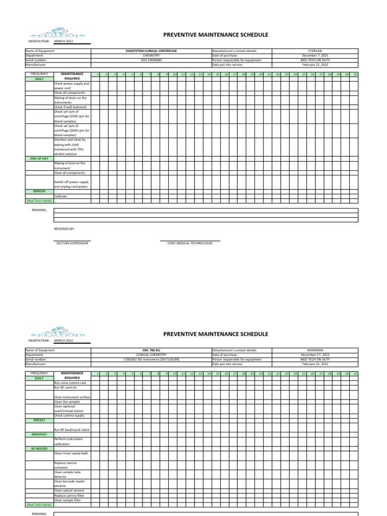 Preventive Maintenance Chemistry Pdf Science Equipment