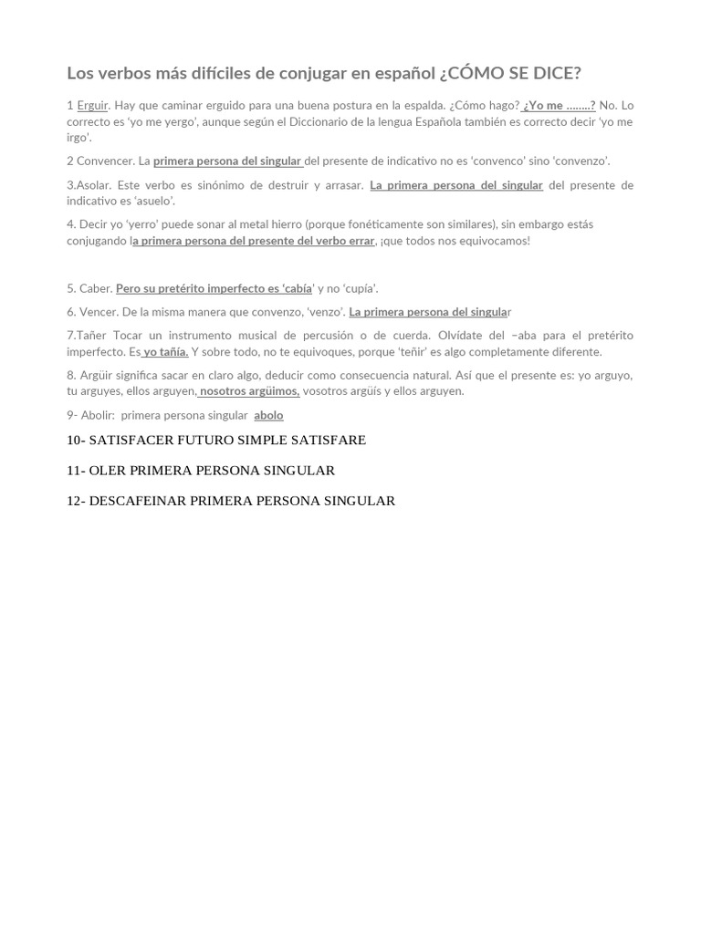 Verbos Dificiles de Conjugar | PDF