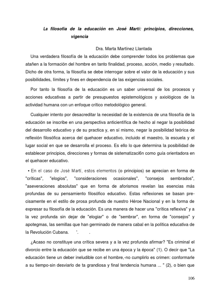 La Filosofía de La Educación en José Martí: Principios, Direcciones, Vigencia - Marta Martínez ...
