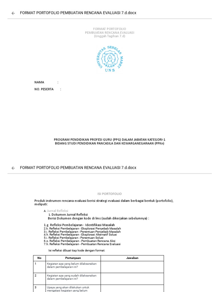 FORMAT PORTOFOLIO PEMBUATAN RENCANA EVALUASI 7.d | PDF | Karier & Perkembangan | Seni