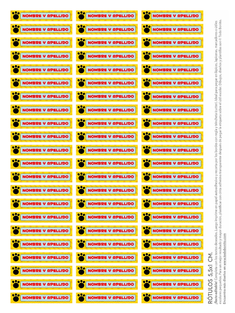 Gaturro Rotulos 5.5x1cm TEXTO EDITABLE | PDF