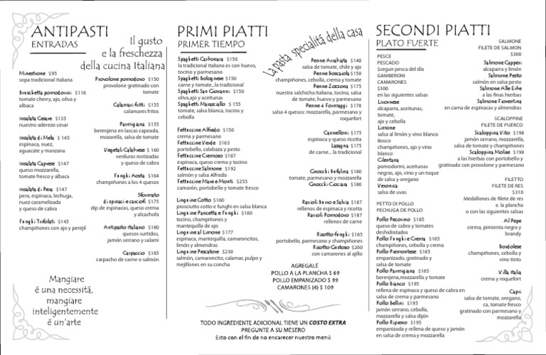 Menu Villa Italia 2022 | PDF | Cocina italiana | Comida regional y étnica