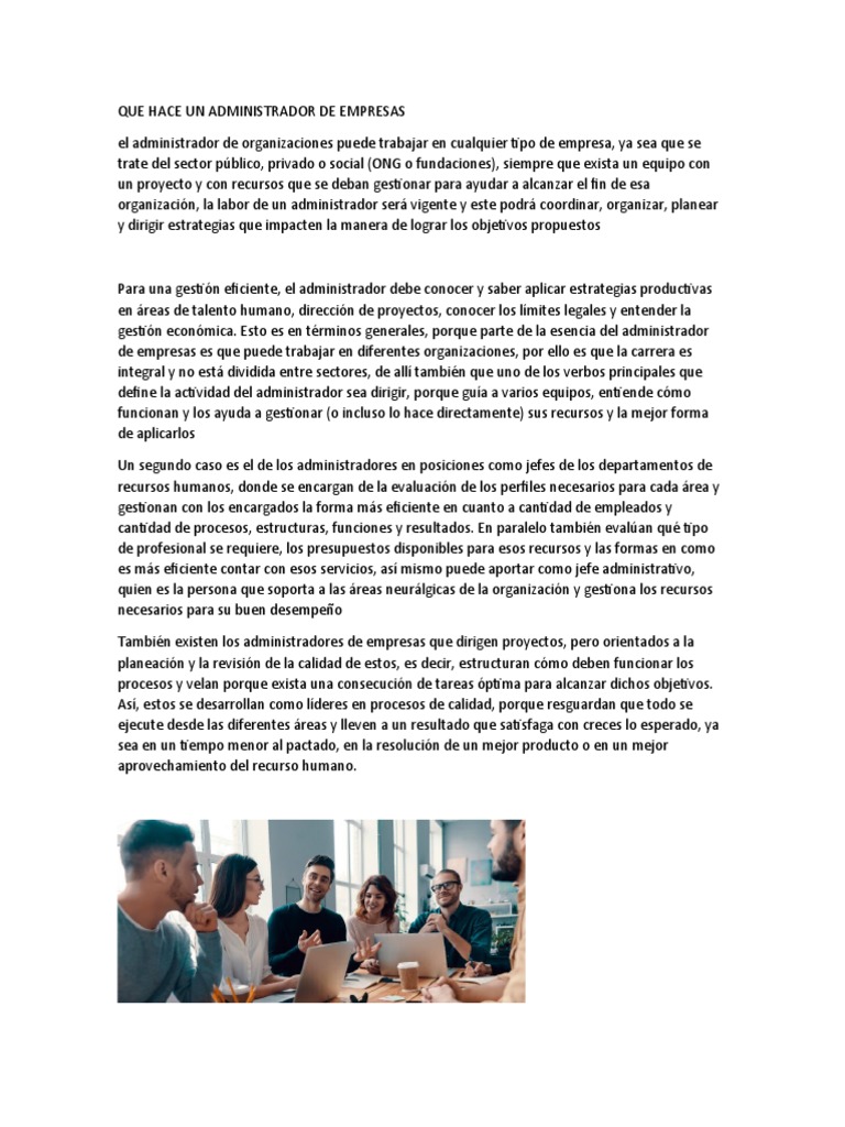 Funciones del Administrador de Empresas | PDF | Business | Gestión de ...