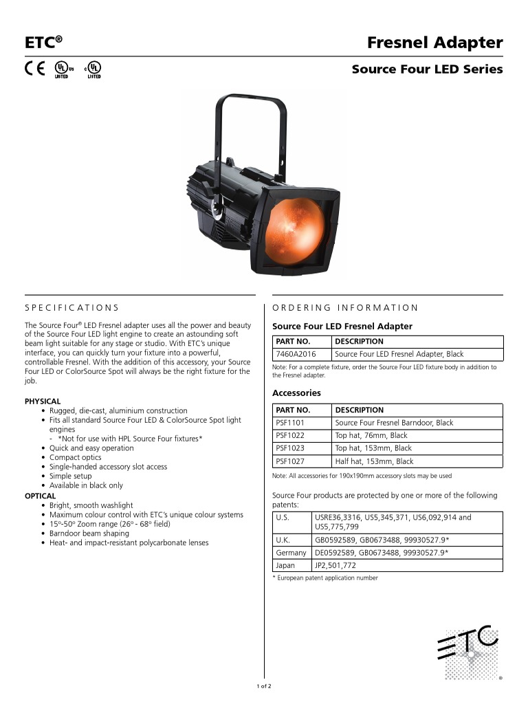 Fresnel Adapter ETC: Source Four LED Series | PDF | Light | Optics